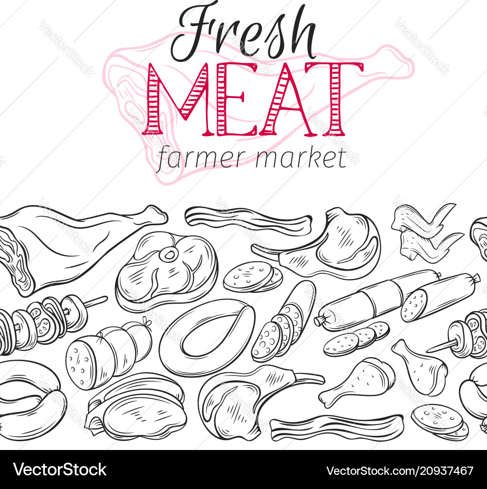 Seamless border template meat products Royalty Free Vector