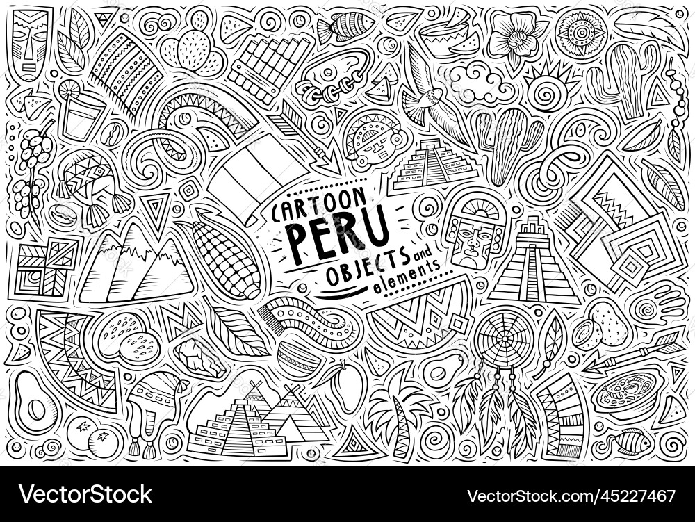 Set of peru traditional symbols and objects Vector Image