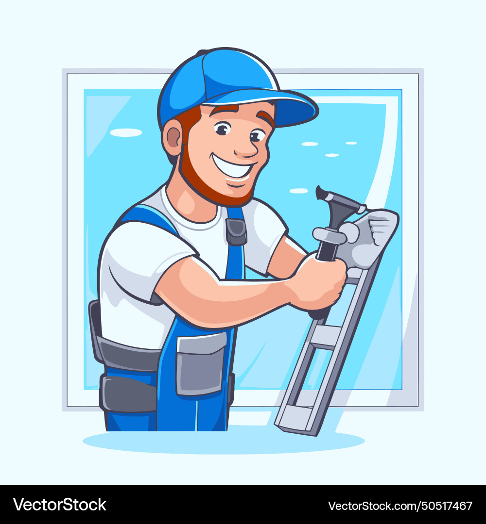 Smiling plumber at work in cartoon style Vector Image