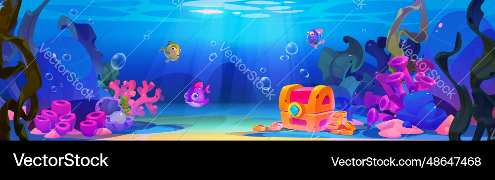 Bottom ocean underwater world with treasure chest Vector Image