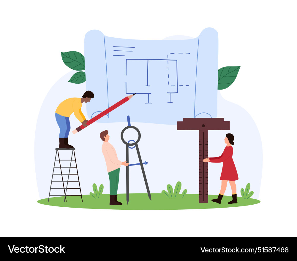 Construction plan development process by tiny Vector Image