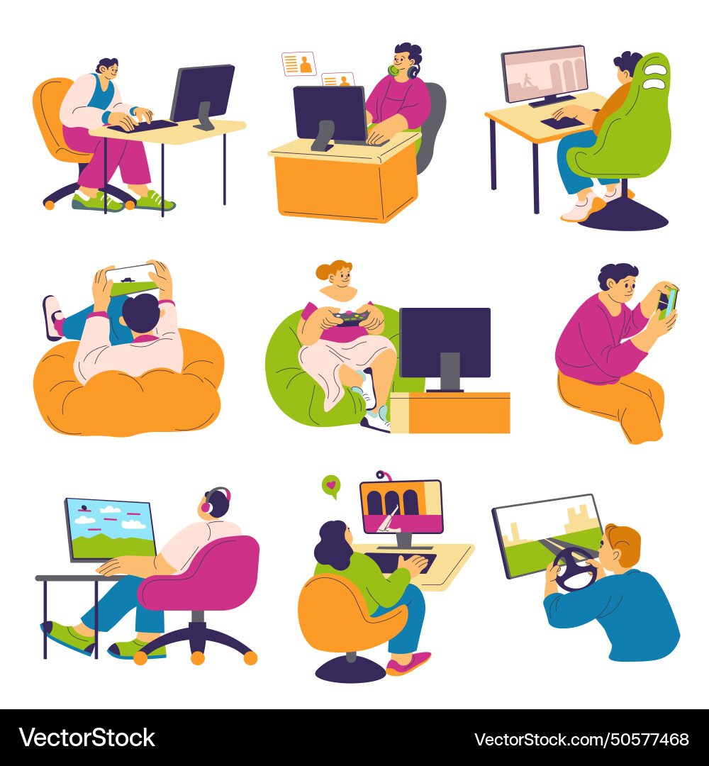 Gamers playing weekends activities and leisure Vector Image