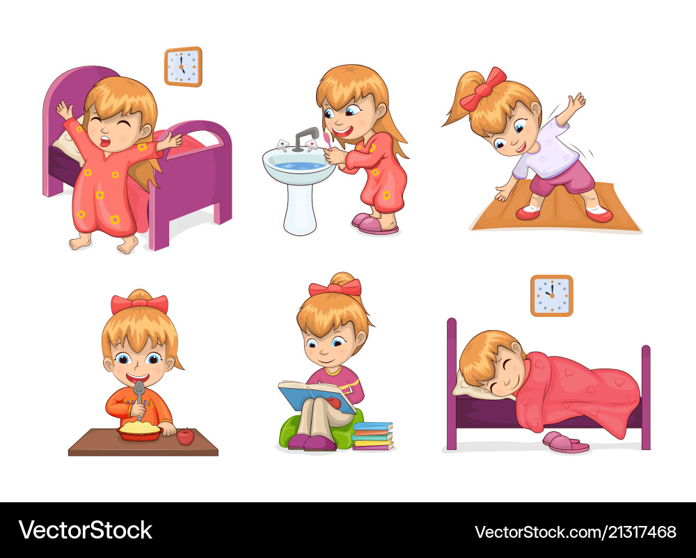 Girl daily routine collection Royalty Free Vector Image