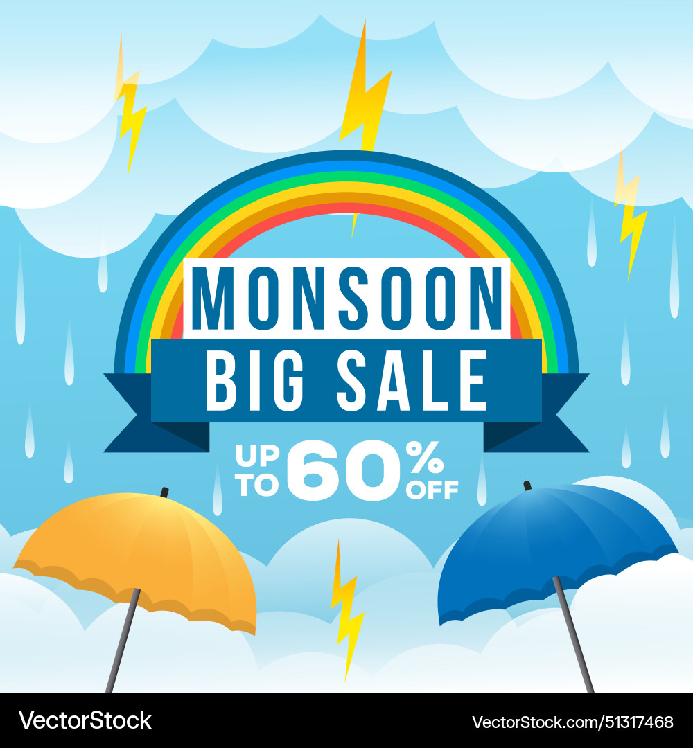 Gradient monsoon big sale with clouds and umbrella