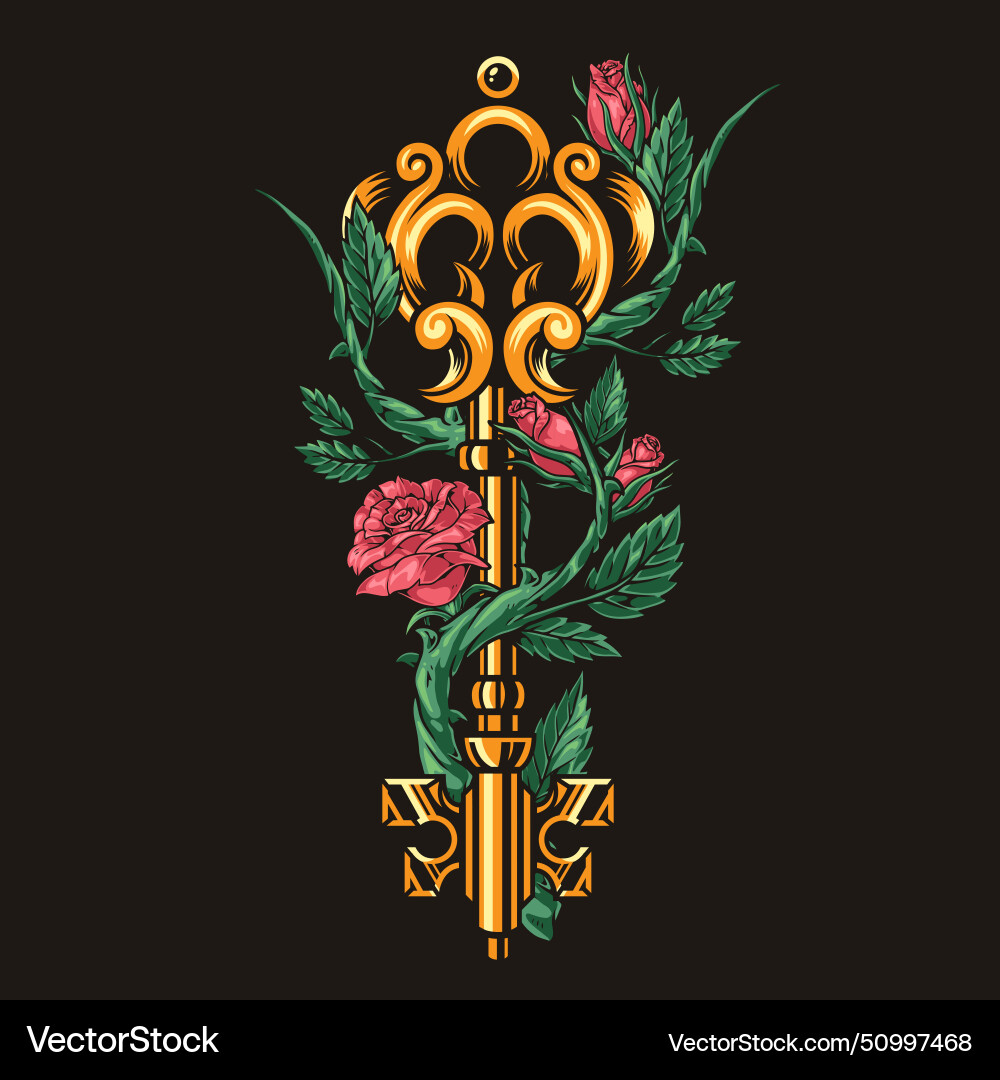 Key with flowers colorful sticker Royalty Free Vector Image