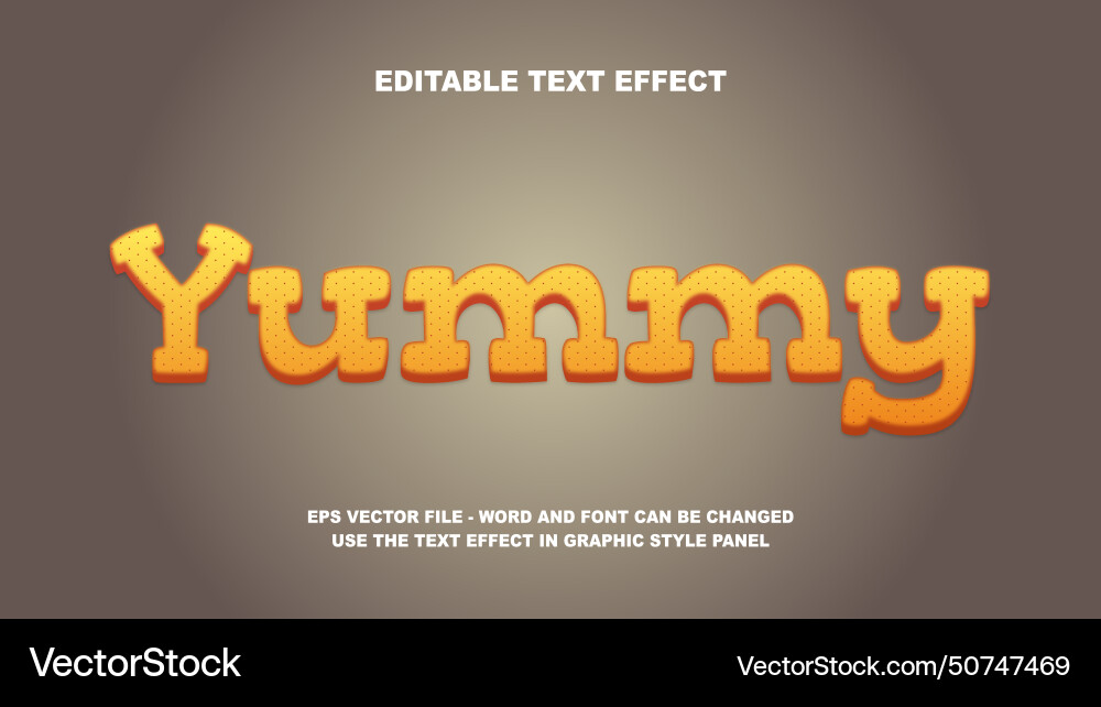 Editable text effect yummy 3d template Royalty Free Vector
