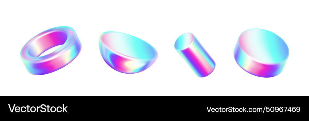 Iridescent geometric shapes realistic set Vector Image