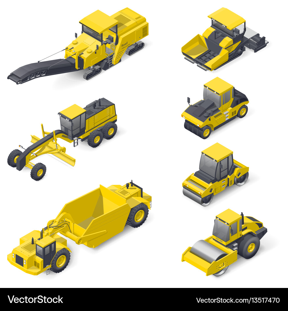 Asphalt Equipment Isometric Icons Royalty Free Vector Image