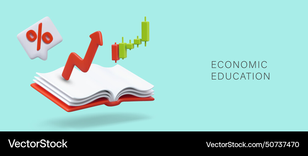 Economic education poster with open book red Vector Image