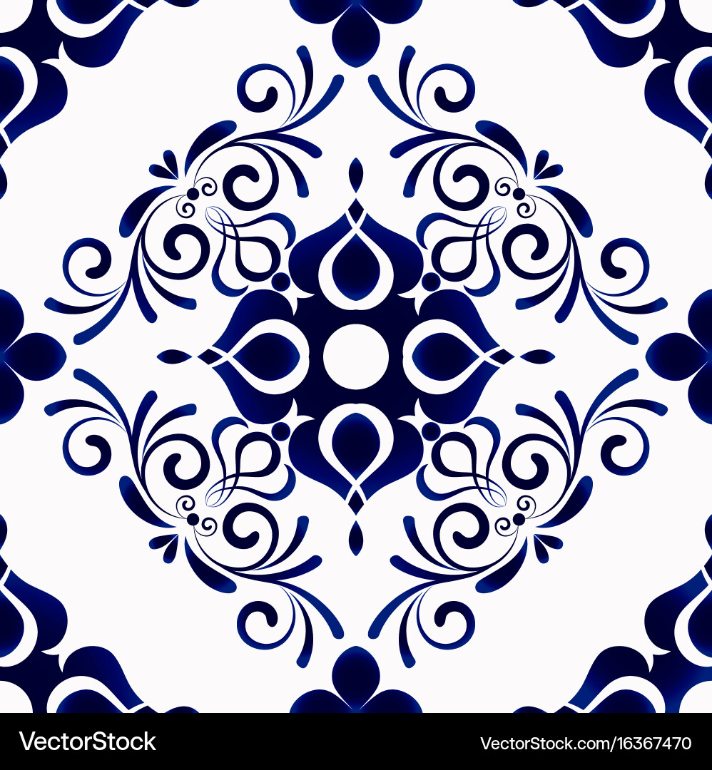 Indigo Blue Porcelain Tile Pattern Royalty Free Vector Image