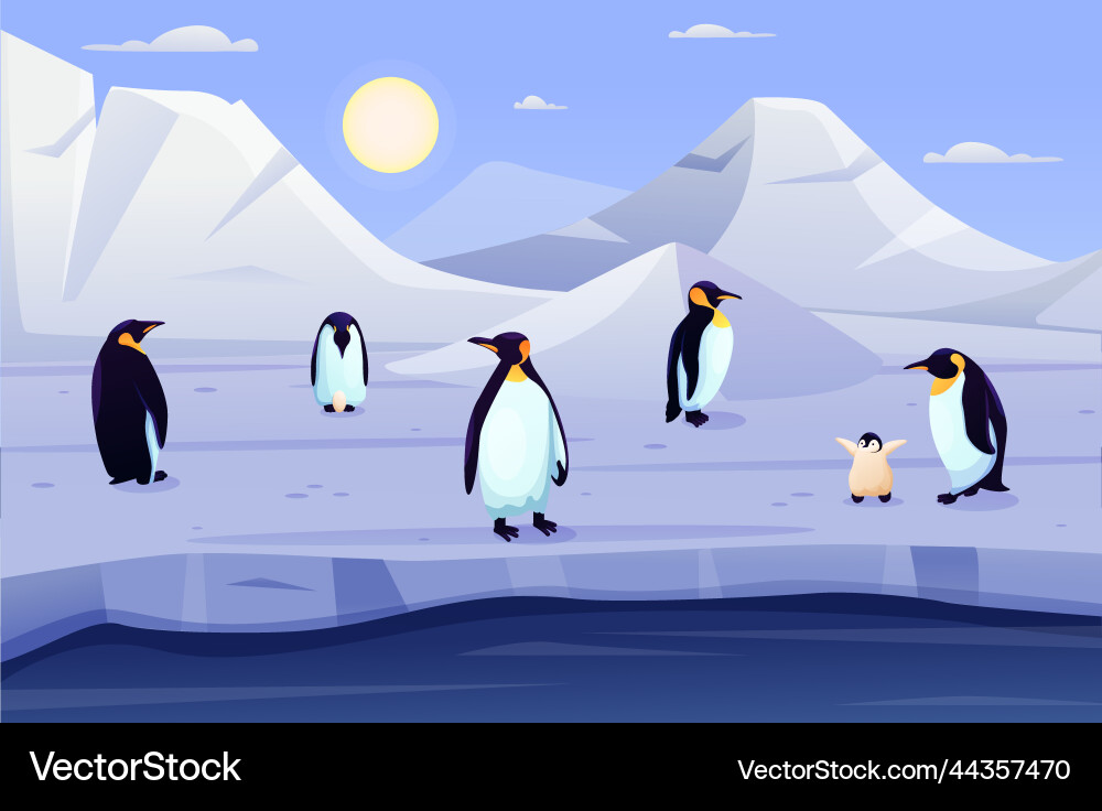 Penguin animals antarctic cold landscape family Vector Image
