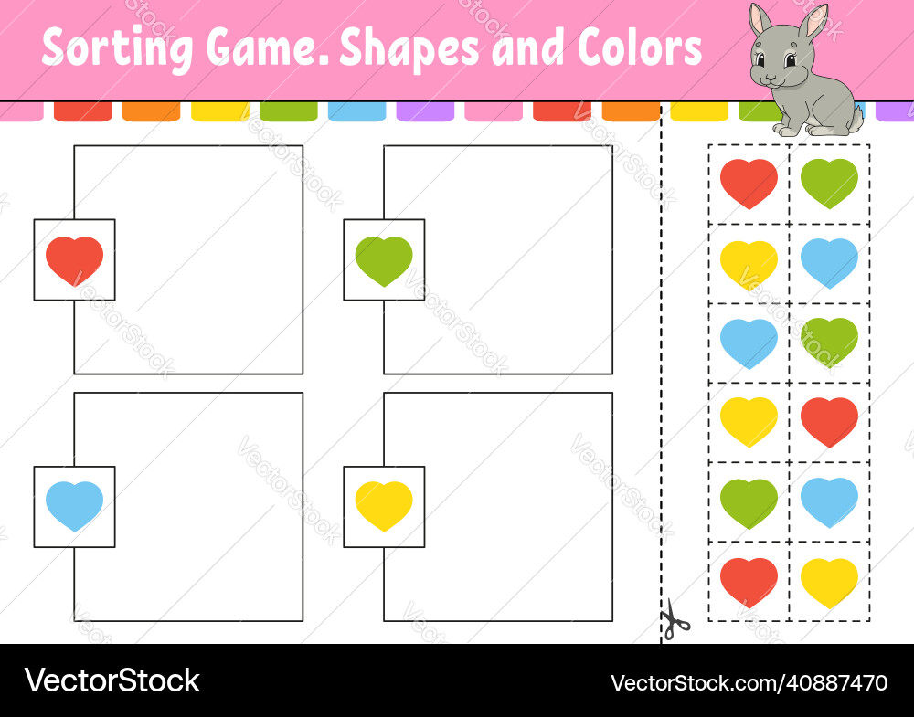 Sorting game shapes and colors cut glue Royalty Free Vector