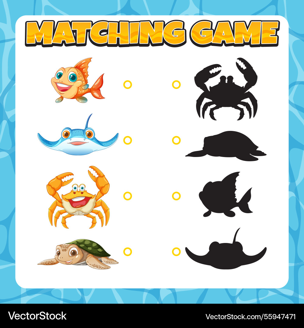 Fun matching game with sea animals for children Vector Image