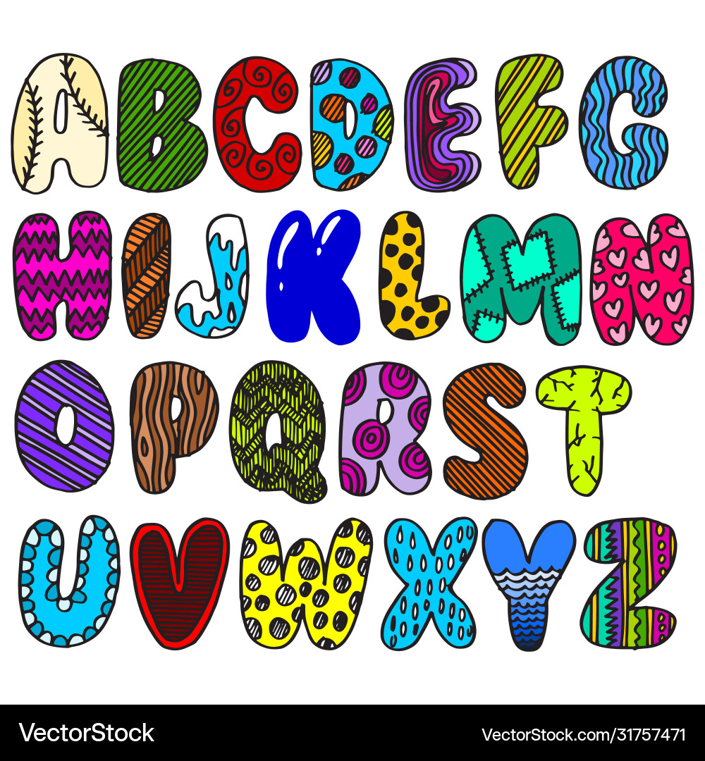 Hand drawn doodle funny font set sketch cute Vector Image