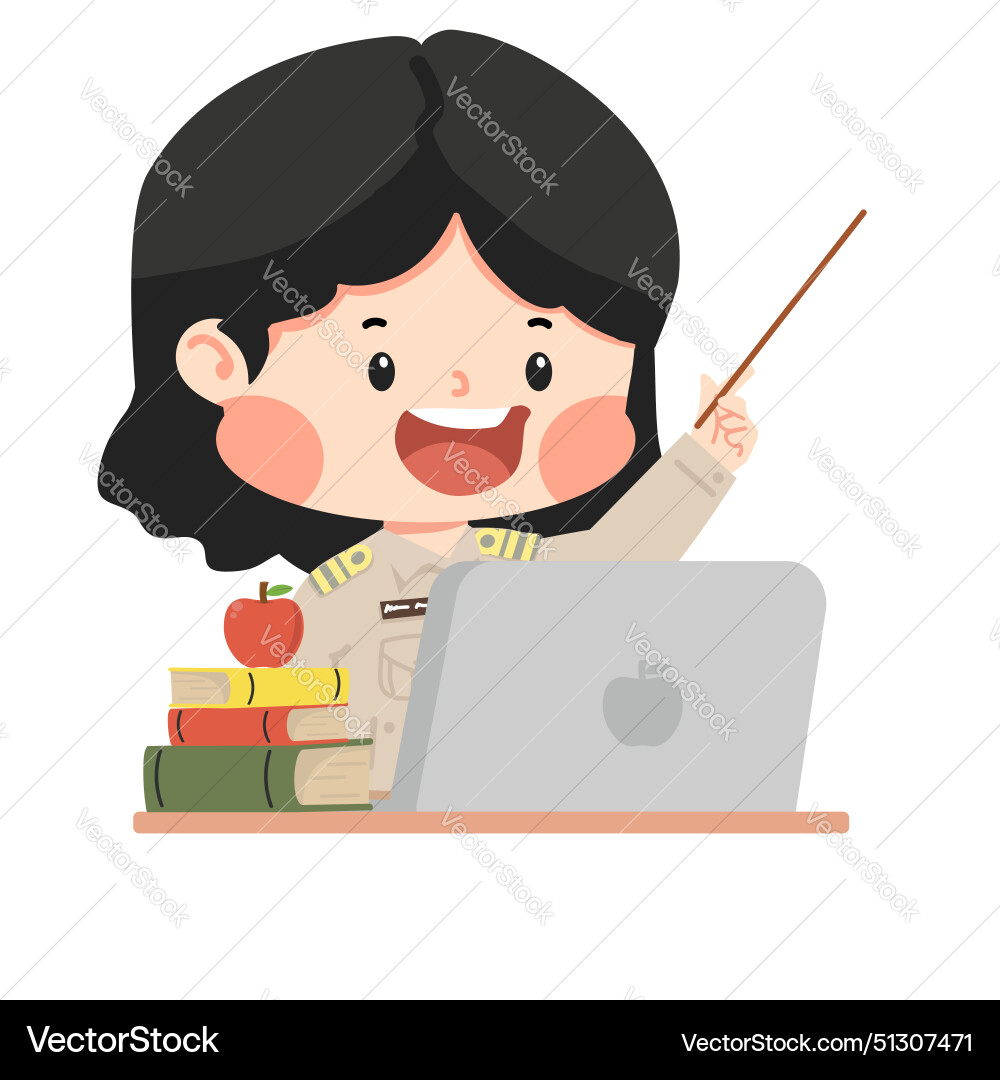 Kid girl thai teacher teaching with computers Vector Image