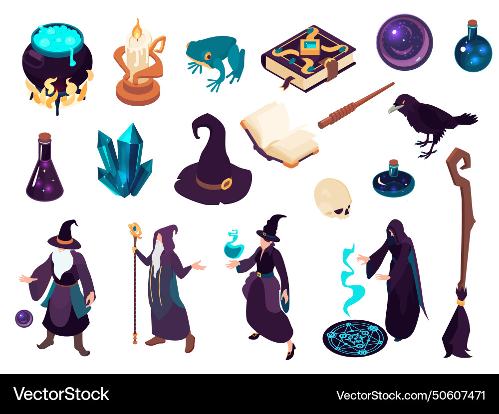 Magic isometric set Royalty Free Vector Image - VectorStock