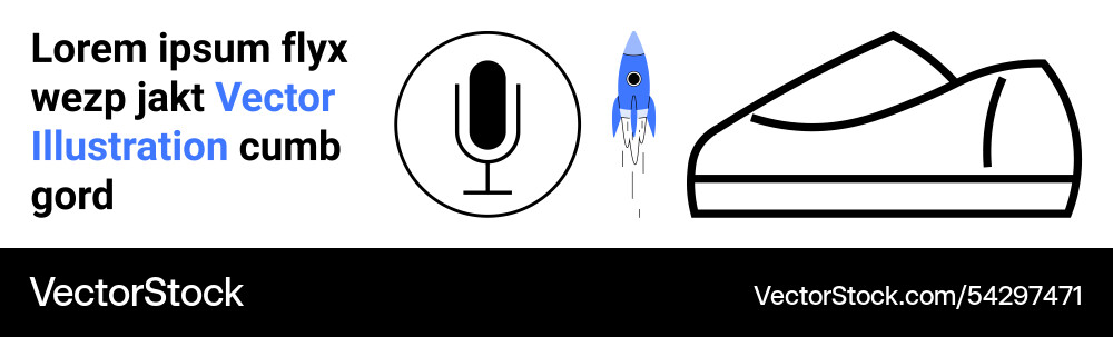Microphone rocket and shoe outline with Royalty Free Vector