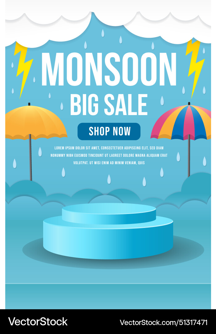 Monsoon sale vertical banner with podium Vector Image