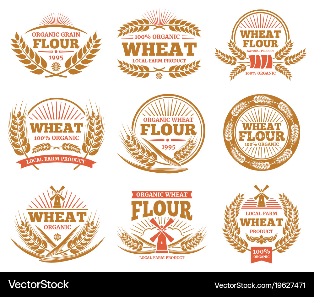Wheat grain product and bread labels Royalty Free Vector