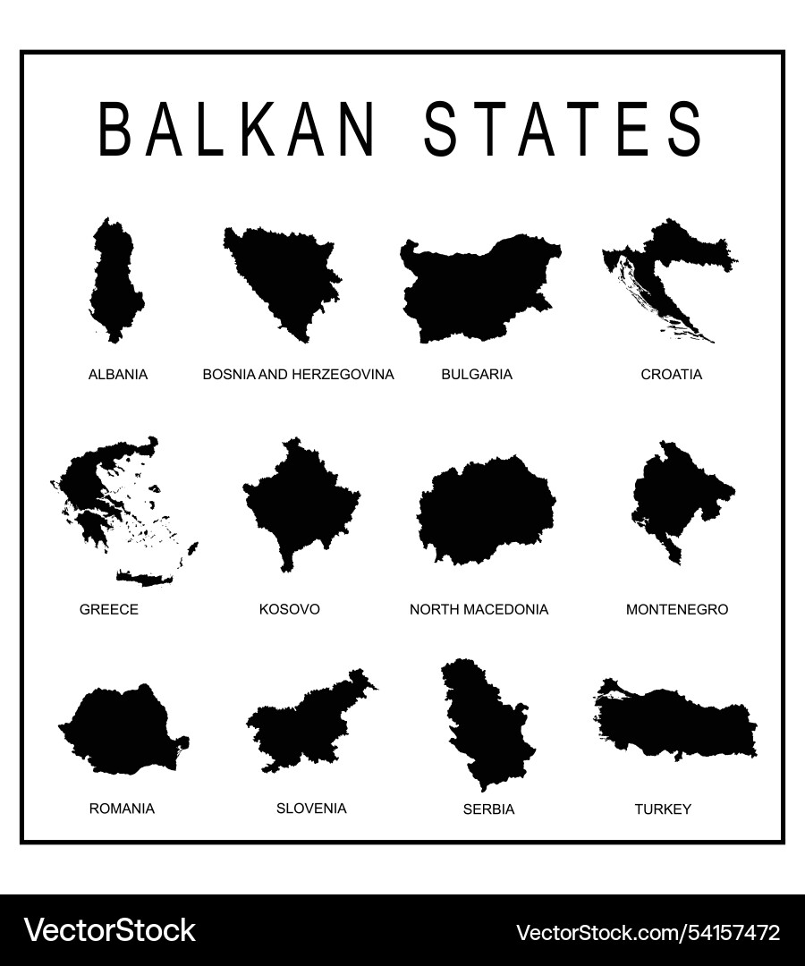 Balkan territory states map silhouette isolated Vector Image
