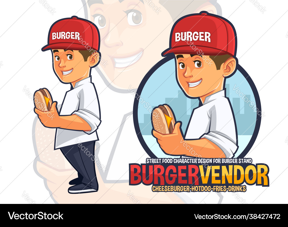 Chef mascot design for burge vendor Royalty Free Vector