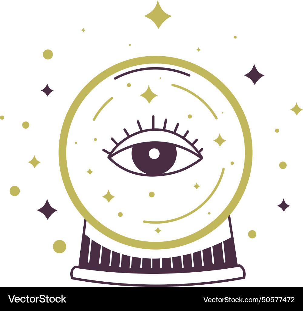 Crystal ball with eye magic symbol stars Vector Image