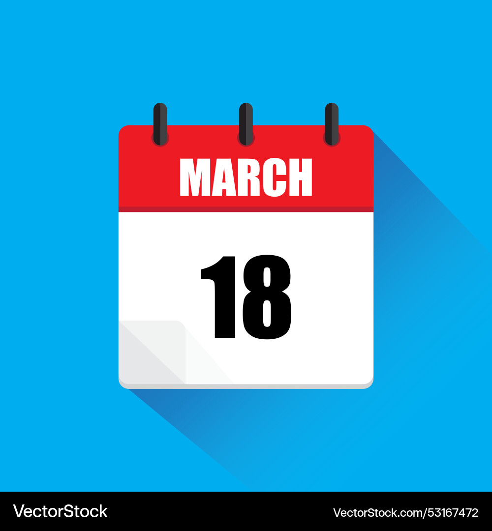 March calendar icon date 18 highlighted red Vector Image