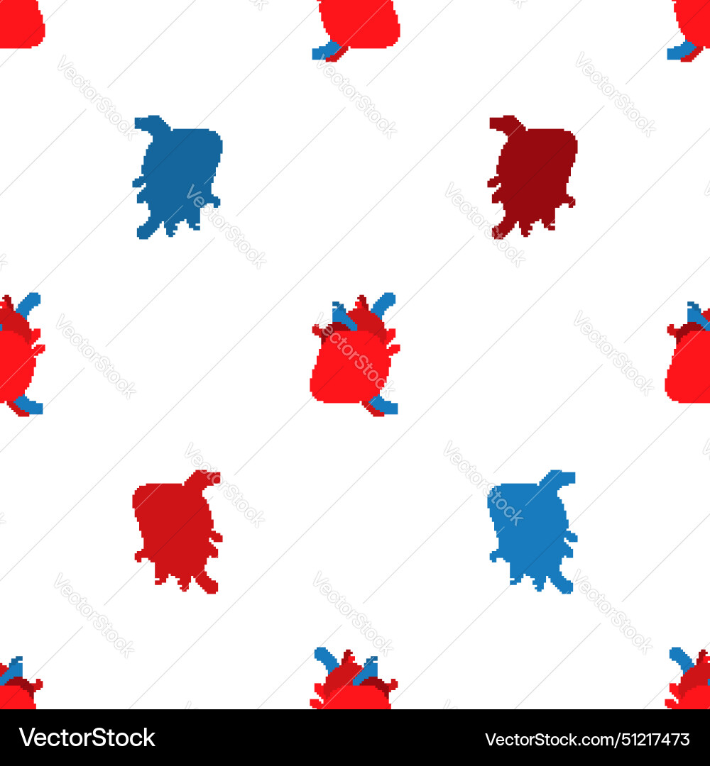 Anatomical heart pixel art pattern seamless 8 bit Vector Image