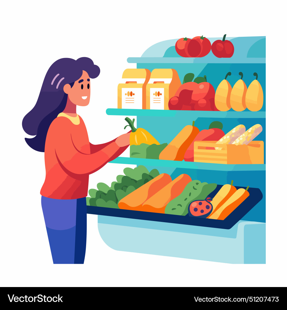 Female shopper selecting vegetables grocery store Vector Image