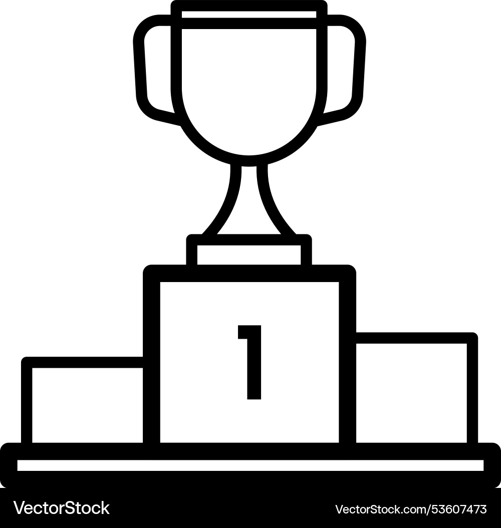 First place victory cup standing on the podium Vector Image