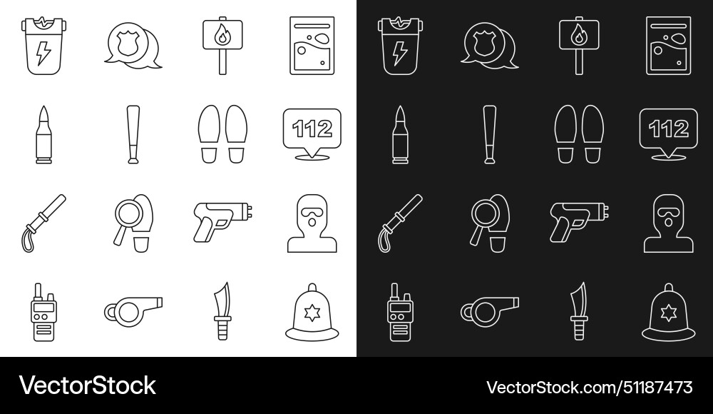 Set line british police helmet thief mask Vector Image