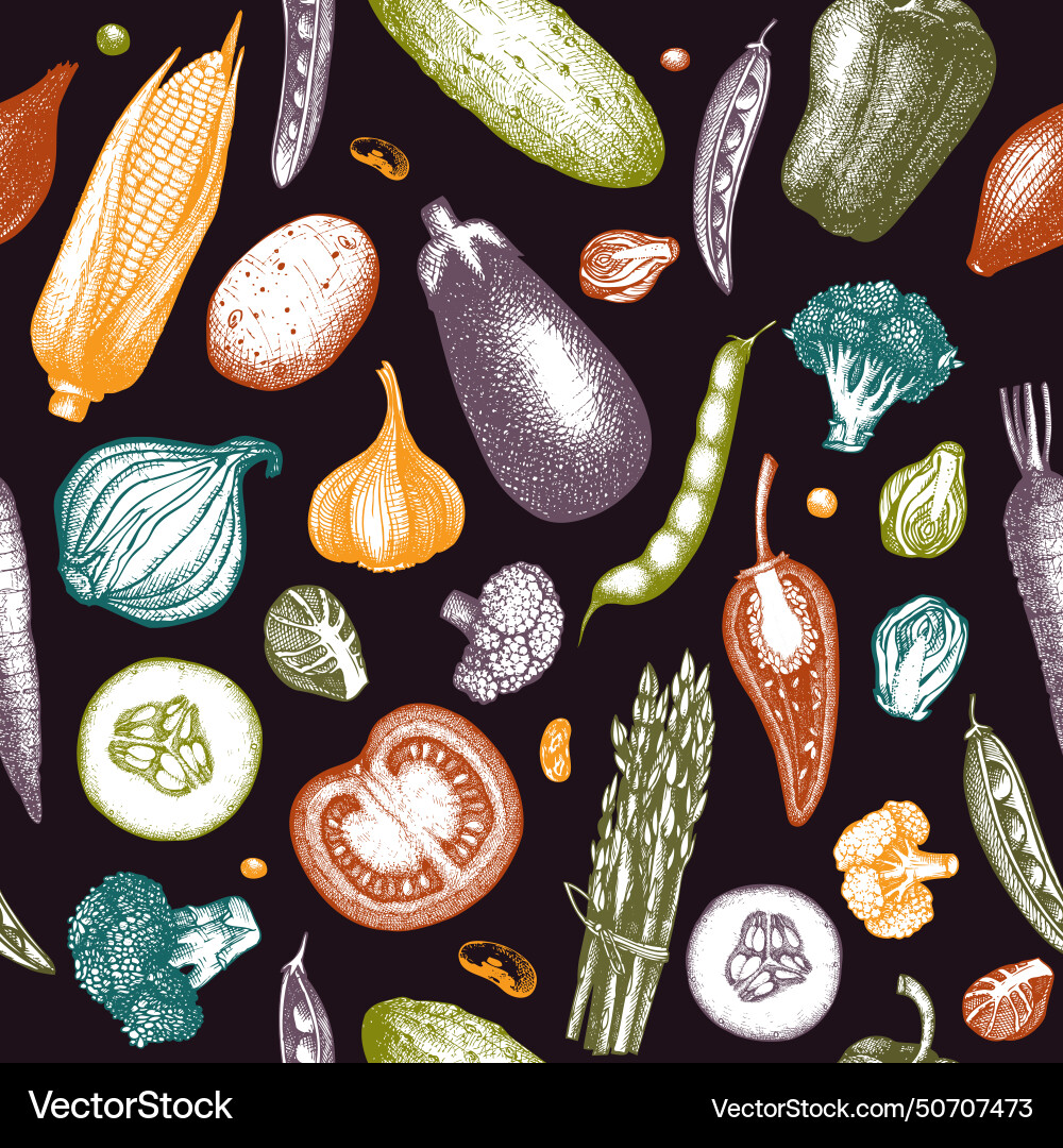 Vegetables seamless pattern healthy food Vector Image
