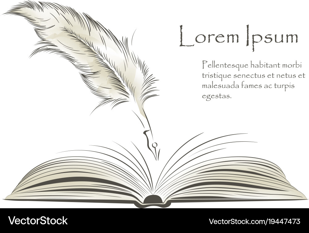 Writing feather paint with open book Royalty Free Vector