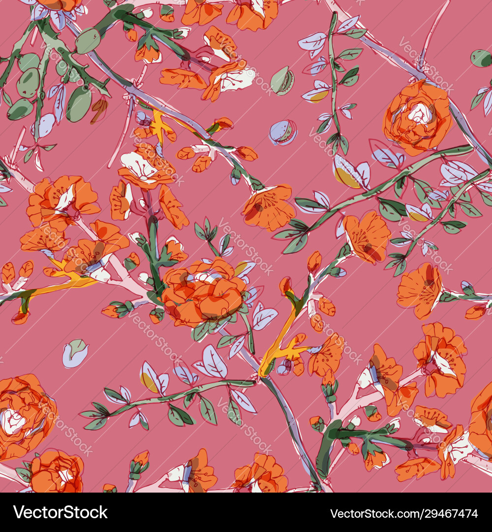 Seamless pattern with blossom flowers sakura tree Vector Image