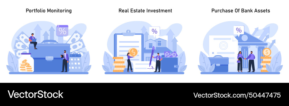 Asset management trio set tracking portfolio Vector Image