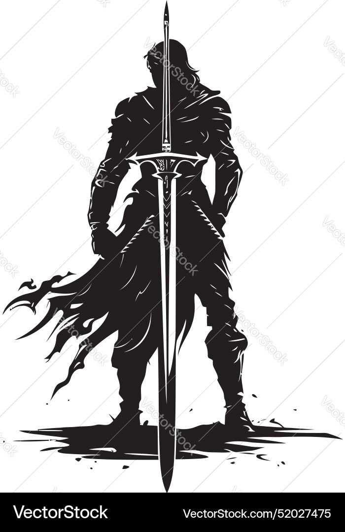 Heraldic honor knight soldier raised sword emblem Vector Image