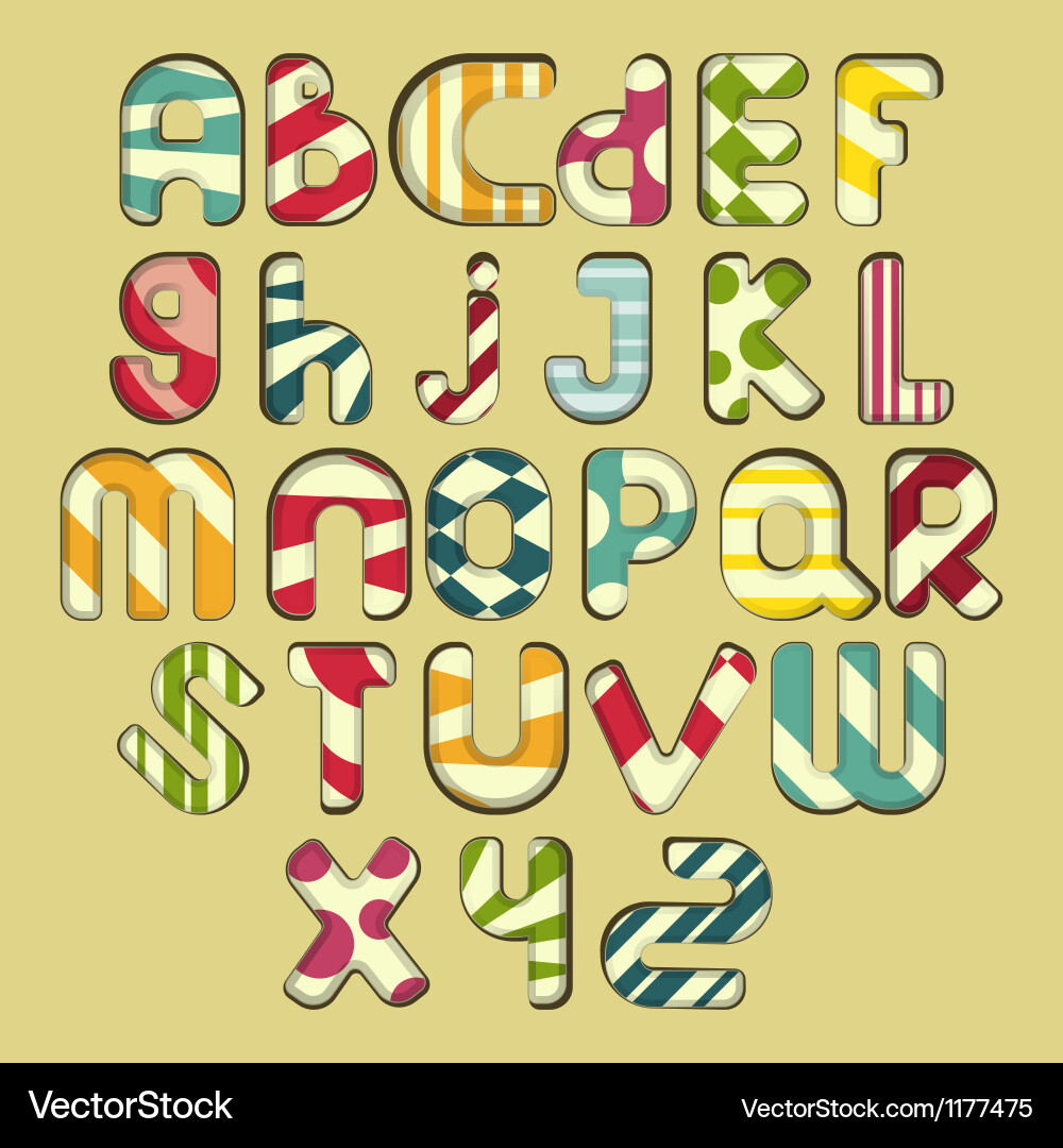 Multicolored striped alphabet Royalty Free Vector Image