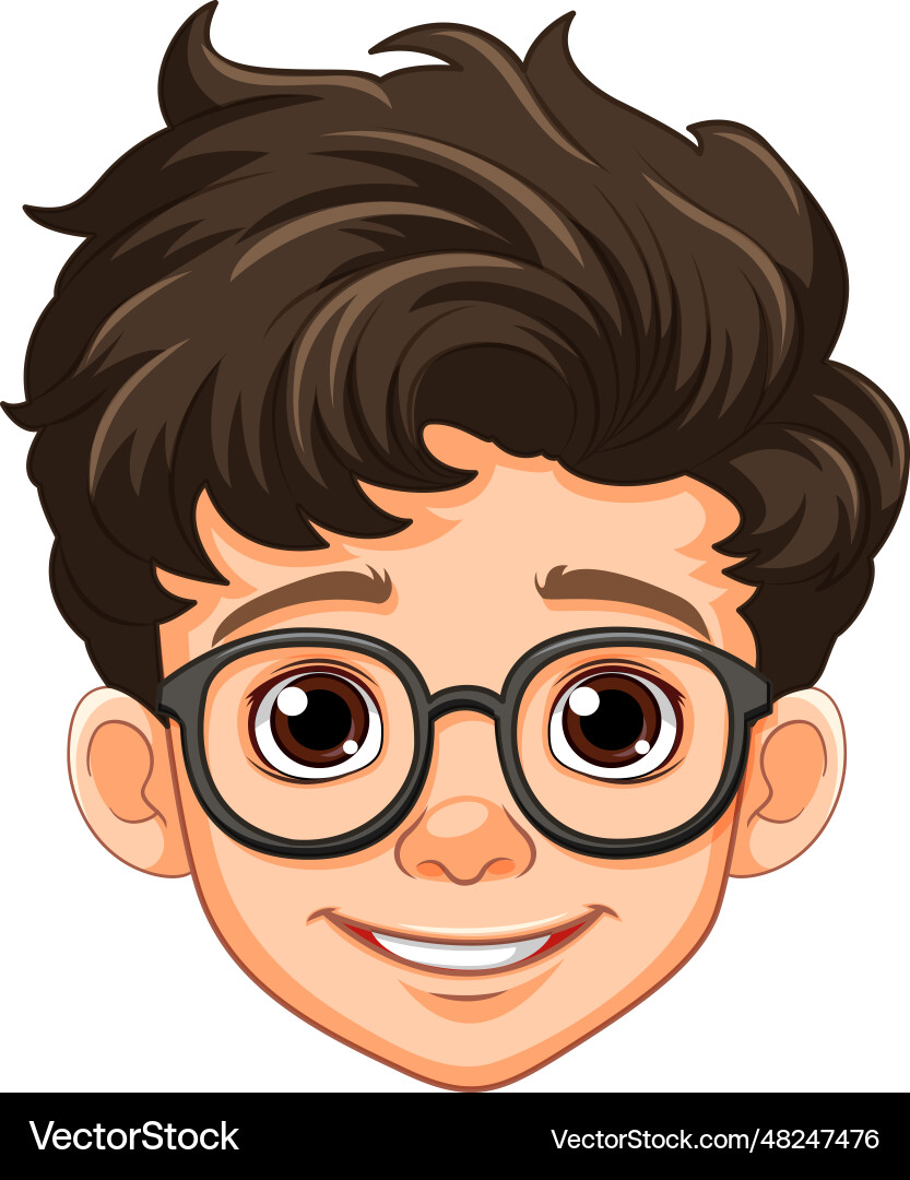 Boy cartoon head wearing glasses isolated Vector Image