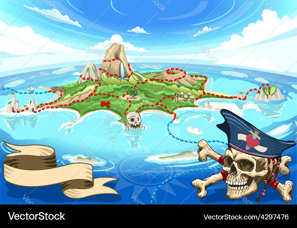 Pirate cove island - treasure map Royalty Free Vector Image