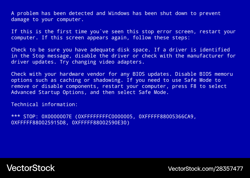 Blue screen death bsod computer monitor Royalty Free Vector