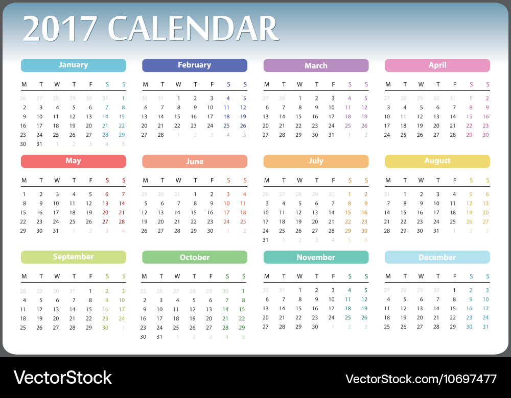 Calendar 2017 year Royalty Free Vector Image - VectorStock