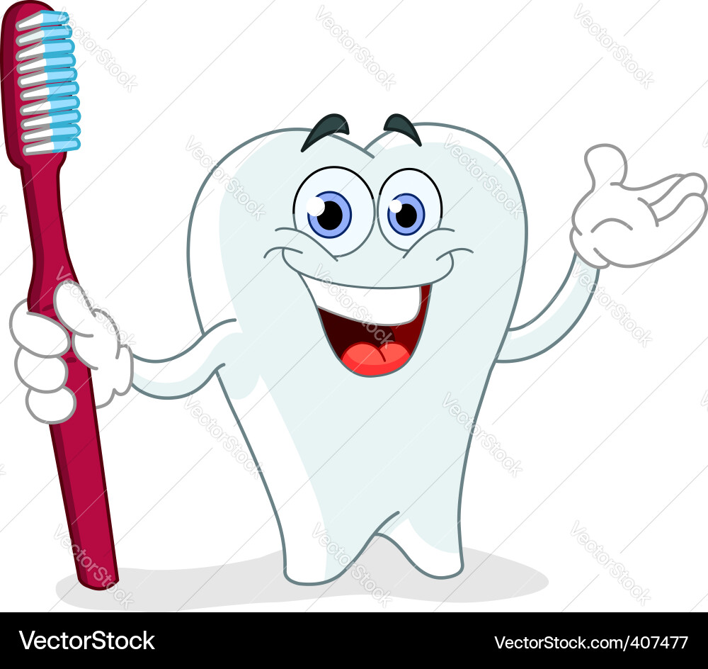 Cartoon tooth with toothbrush Royalty Free Vector Image