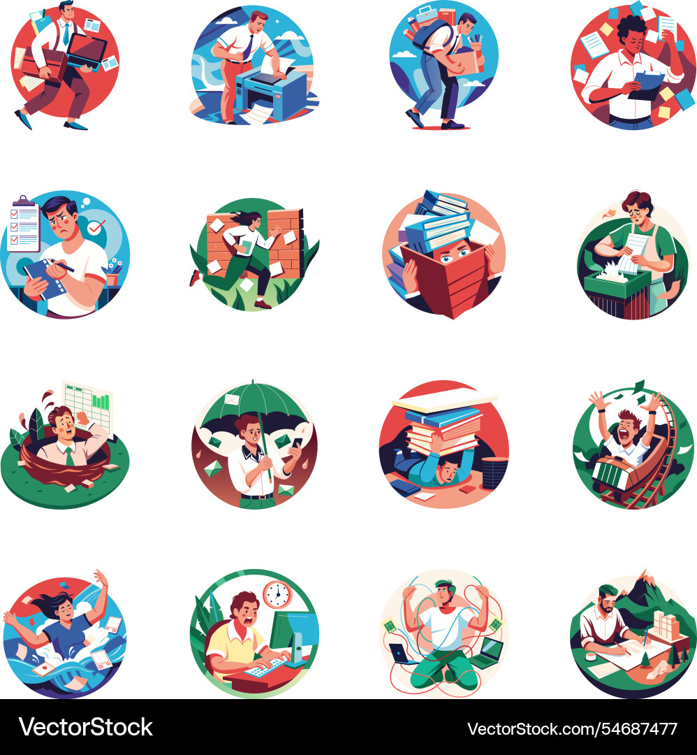 Collection of flat style workload Royalty Free Vector Image