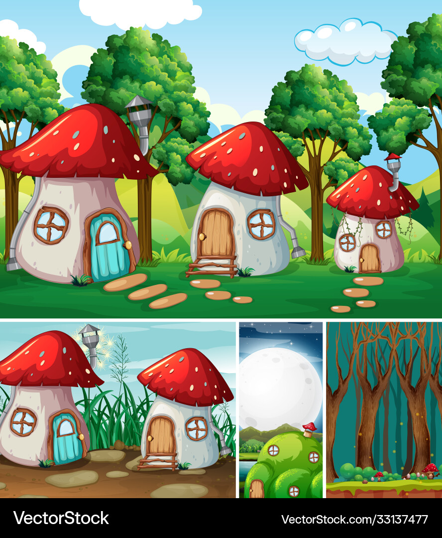 Four different scene fantasy world Royalty Free Vector Image