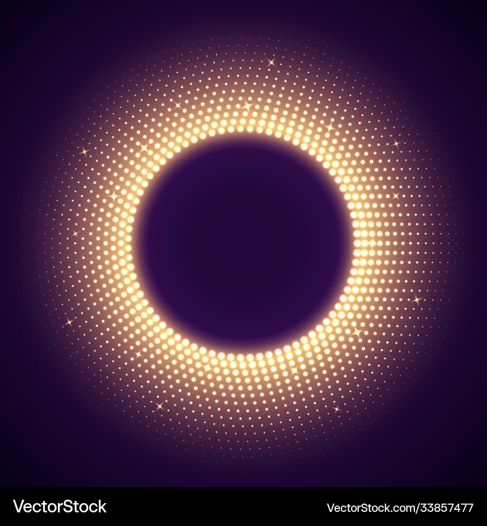 Golden round frame in disco style bright Vector Image
