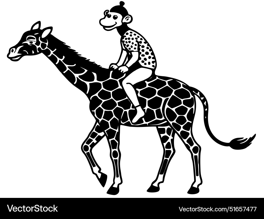 Monkey ride on a giraffe h Royalty Free Vector Image