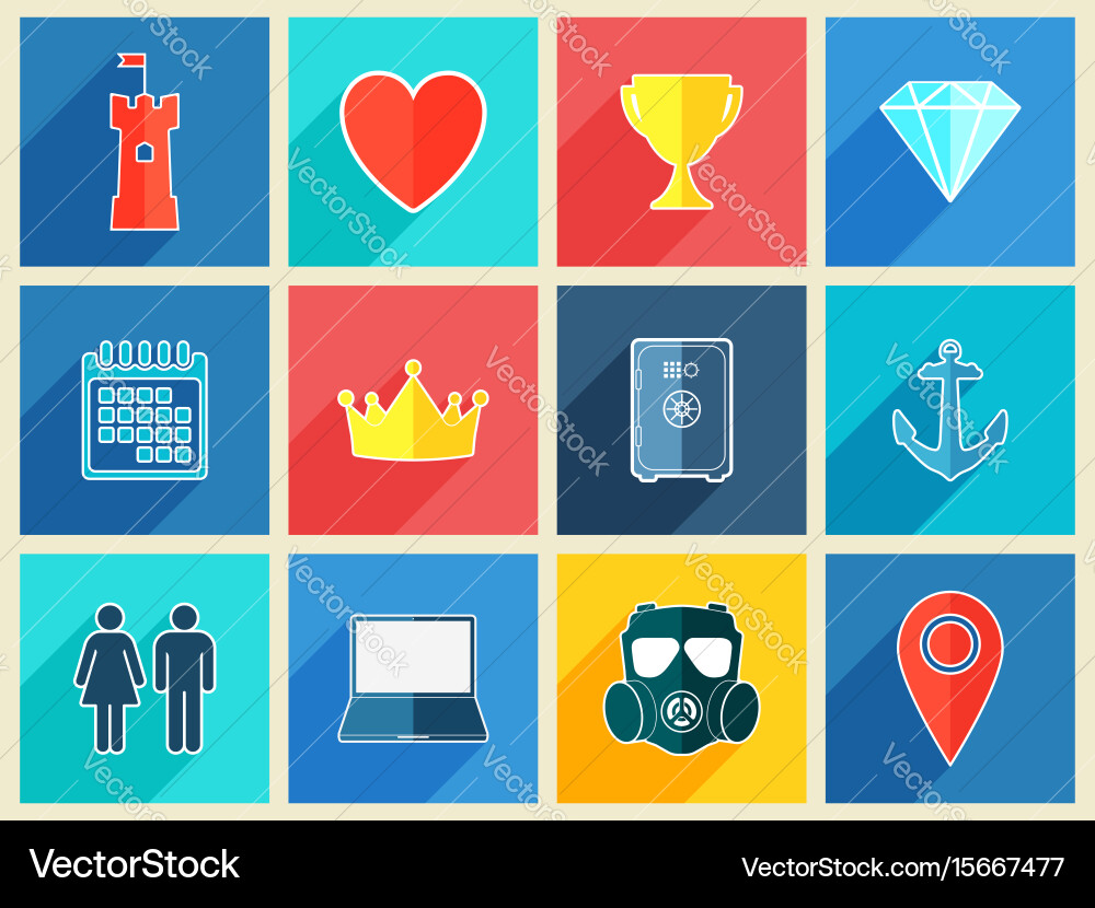 Various flat design icons with long shadow effect Vector Image