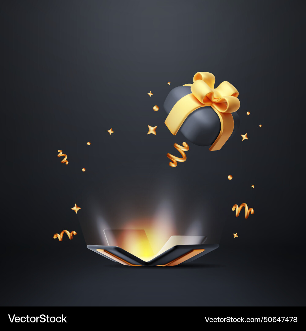 3d open gift box with golden confetti Royalty Free Vector
