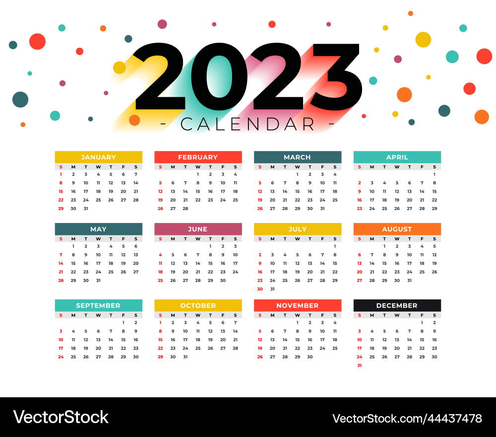 Colorful 2023 calendar template in printable style