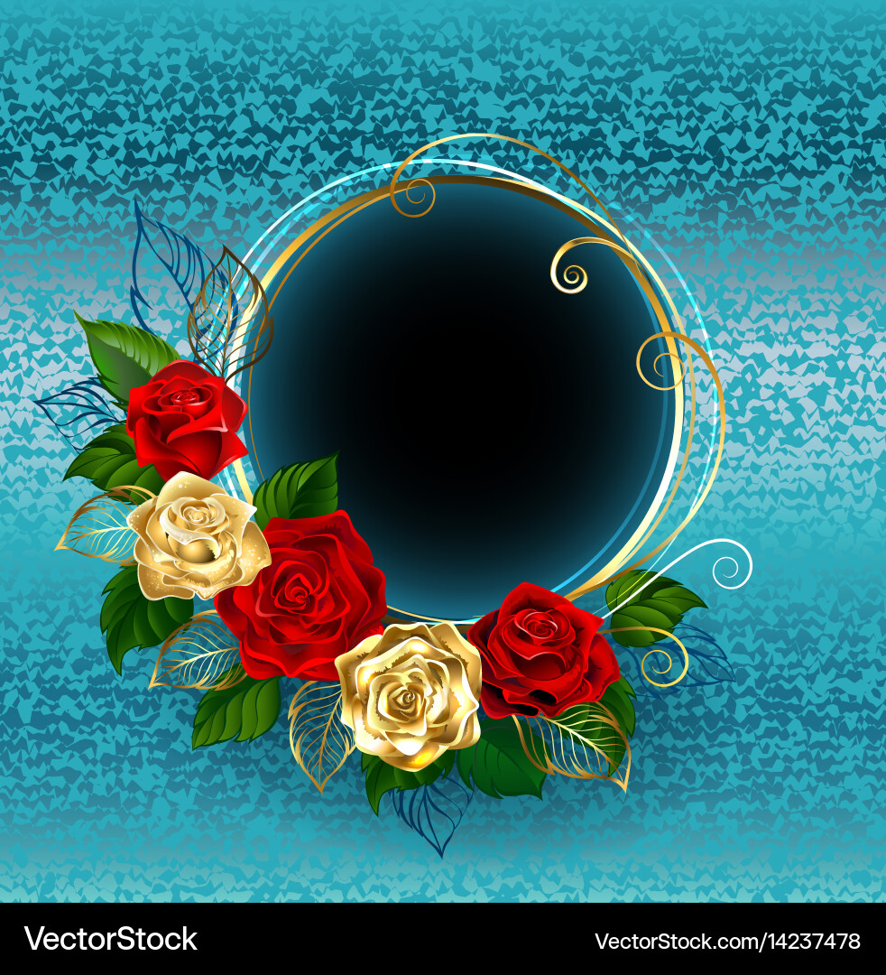 Round banner with roses on a blue background Vector Image